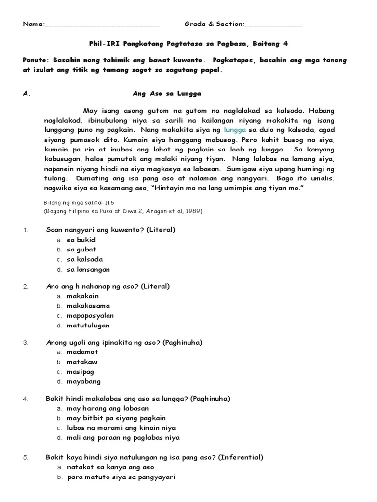 Group Screening Test For Grade 4 2022 | PDF