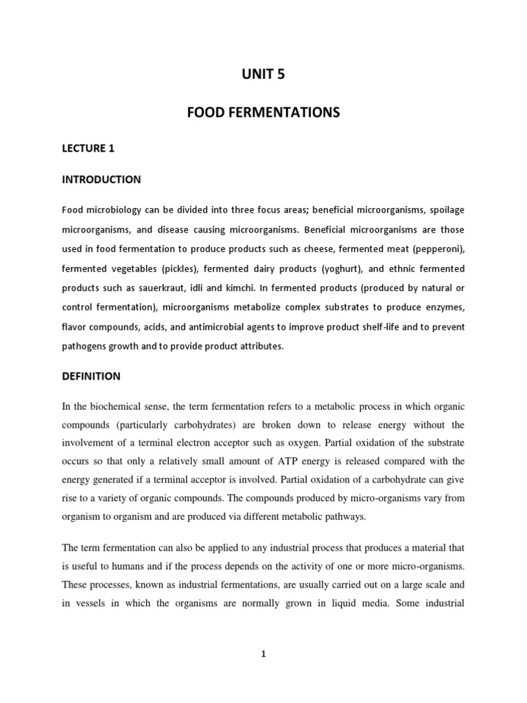 Unit 5 L-I&ii | PDF | Fermentation | Fermentation In Food Processing