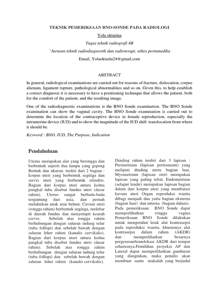 Teknik Pemeriksaan BNO Sonde Uterus | PDF
