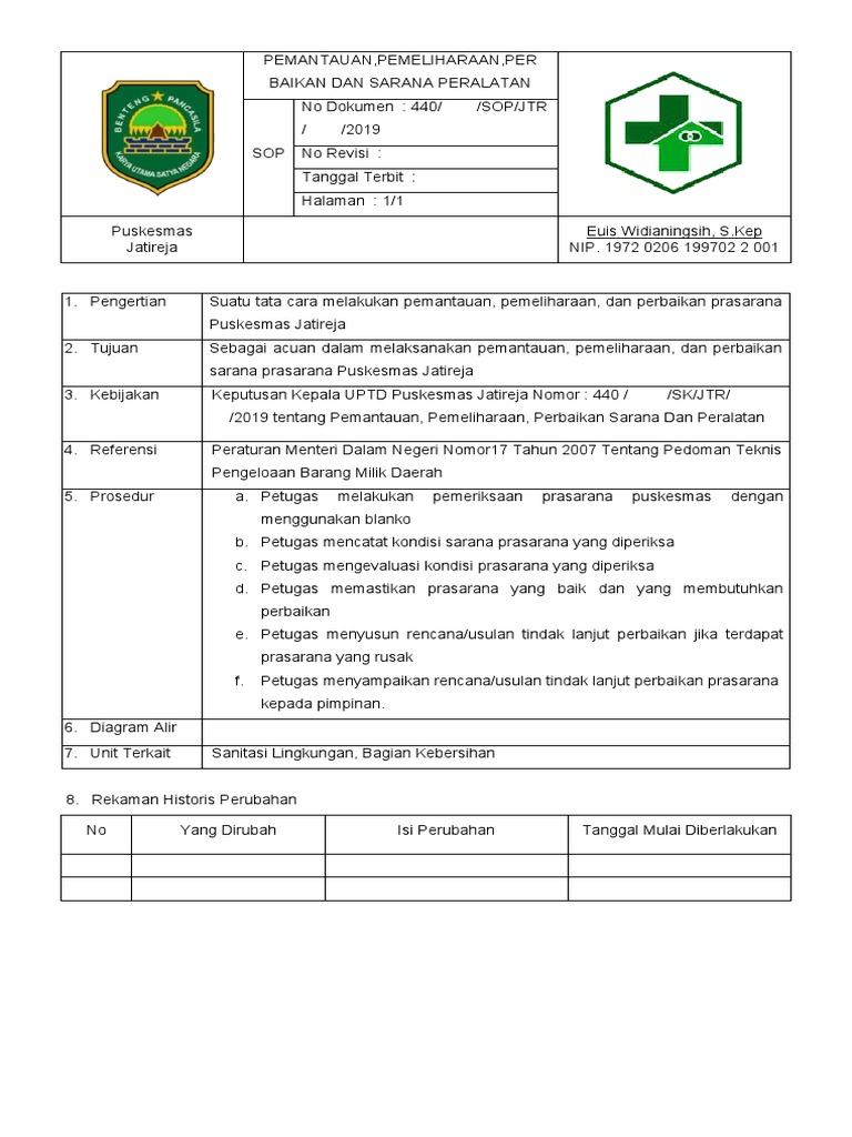 Sop Pemantauan, Pemeliharaan, Dan Perbaikan Sarana Prasarana | PDF