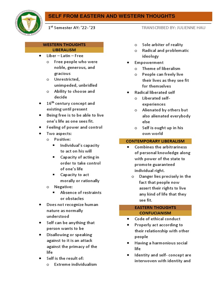 Eastern and Western Thoughts | PDF | Self | Thought
