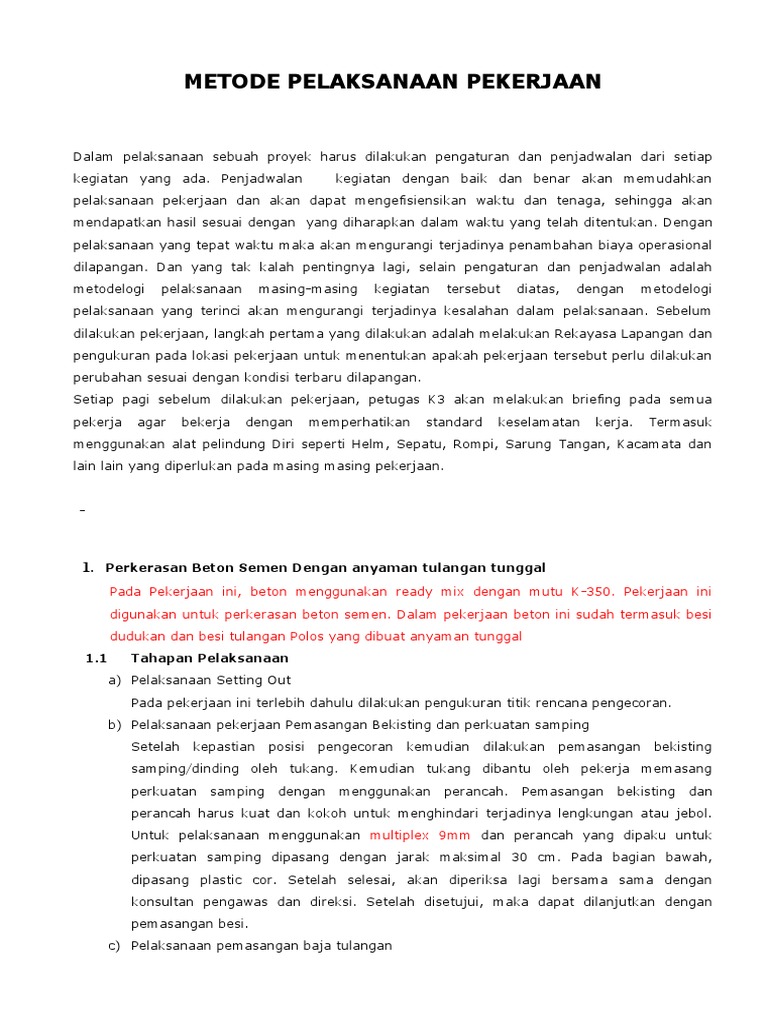 Metode Pelaksanaan Proyek Div Beton | PDF