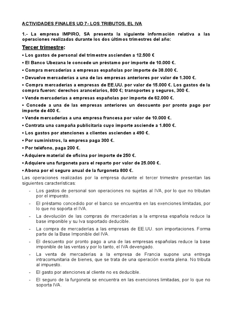 Actividades Finales Tema 7 Piac | PDF | Impuesto al valor agregado | Impuestos