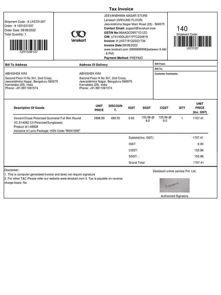 Lenskart Invoice Download Guide | PDF | Trade | Taxation