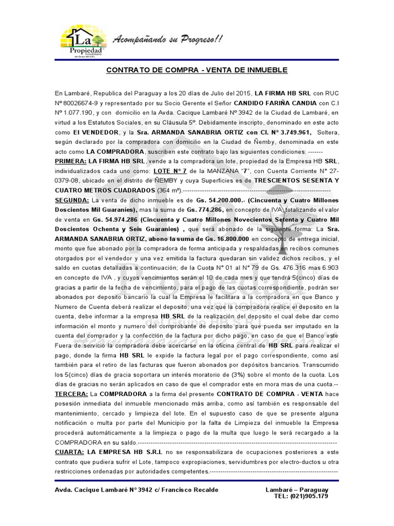 CONTRATO de Armanda Sanabria Estafa La Lomita | PDF | Negocios | Derecho