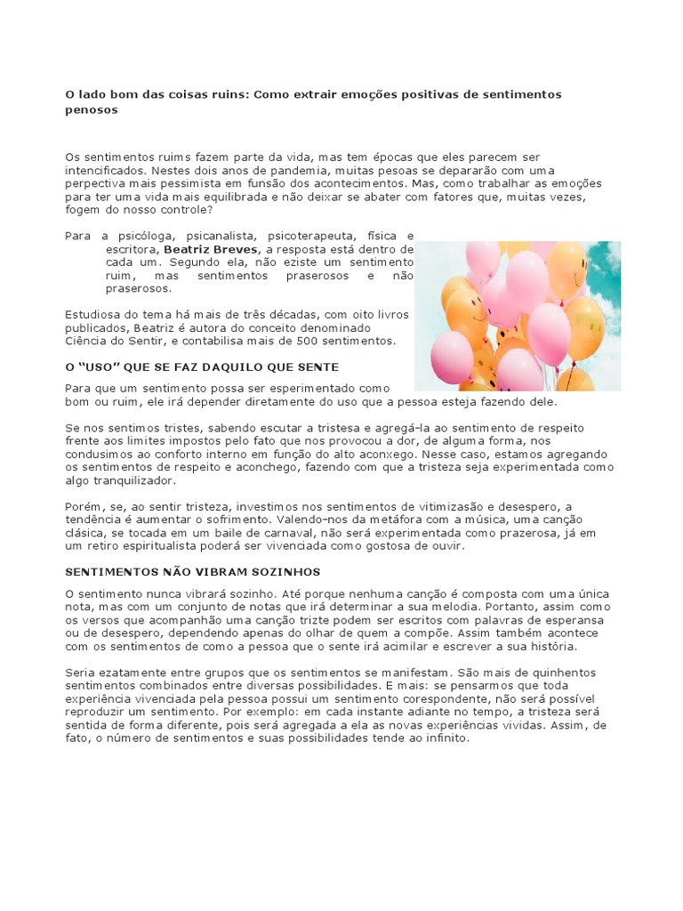 O Lado Bom Das Coisas | PDF | Sentimento | Emoções