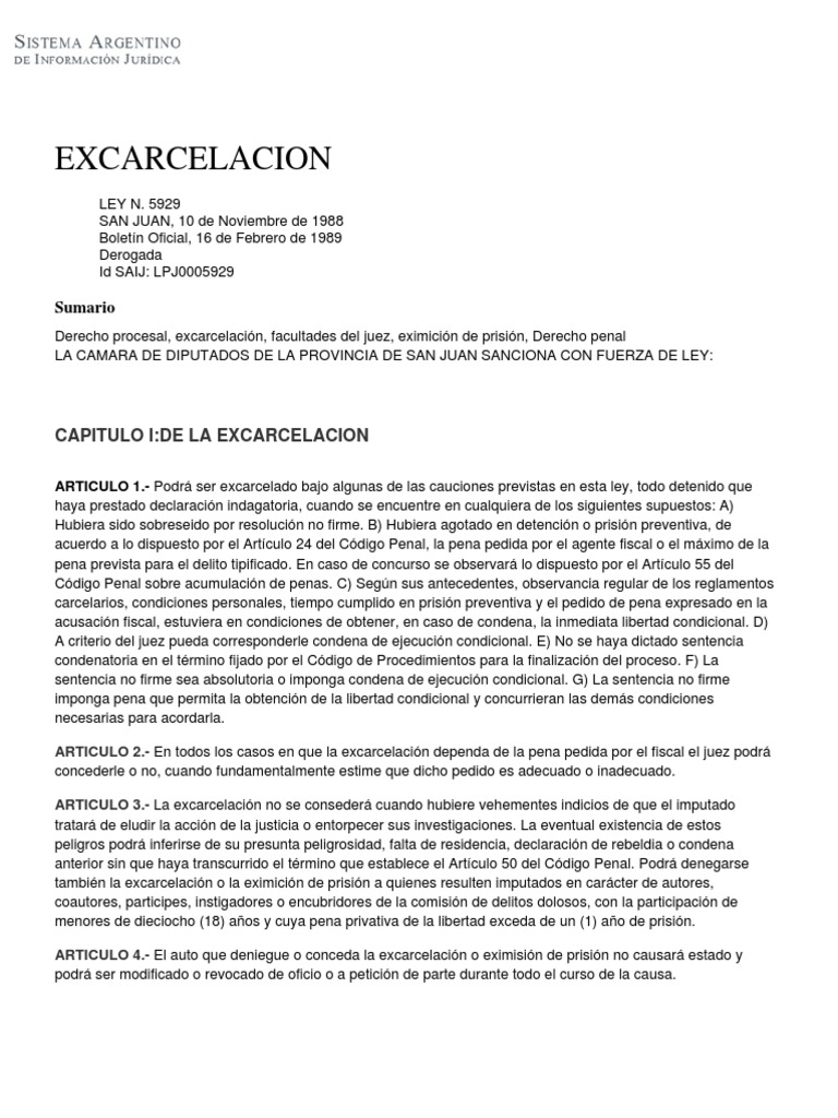 Excarcelacion Pdf Sentencia Ley Derecho Penal