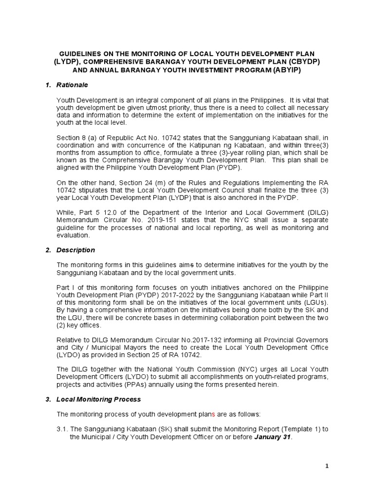 Guidelines On The Monitoring of LYDP CBYDP and ABYIP Templates For AR ...