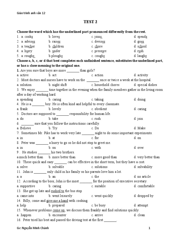 English 12 Test 2 | PDF | Family | Household