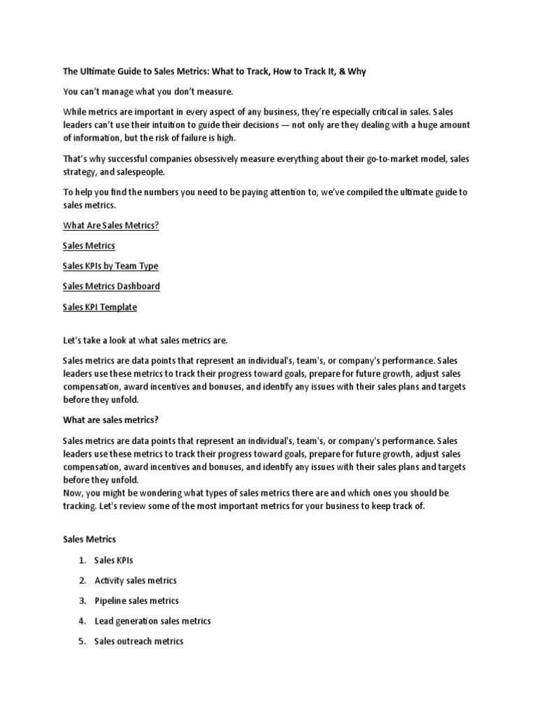 The Ultimate Guide To Sales Metric | PDF | Sales | Business Economics
