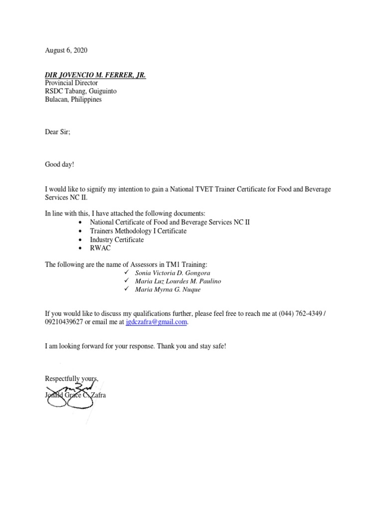 Letter of Intent NTTC FBS Zafra 1 | PDF