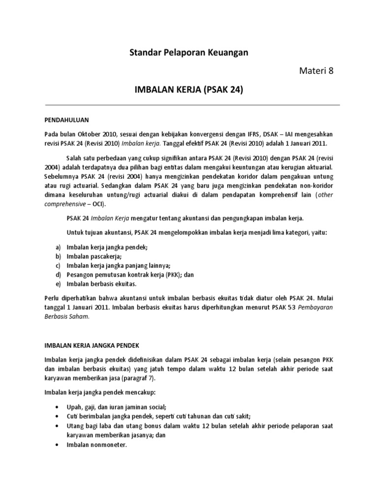 Materi Ke 8 PSAK 24 | PDF | Bisnis
