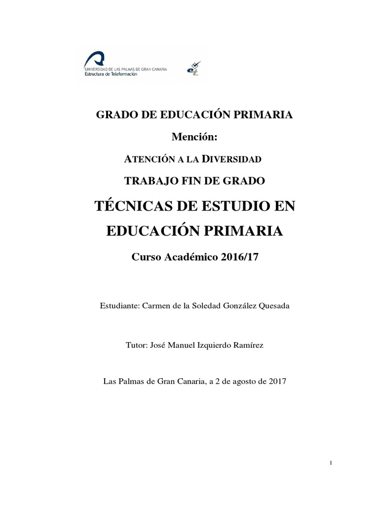 Técnicas de Estudio en Educación Primaria | PDF | Aprendizaje ...