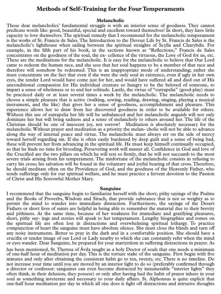 Methods of Training For Temperaments | Download Free PDF | Prayer | Virtue Methods of Training For Temperaments | Download Free PDF | Prayer | Virtue