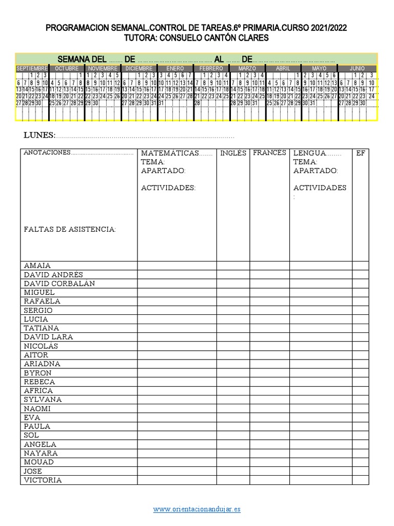 Planificador Semanal Primaria Programaciones 6 Horas 2021 2022 | PDF | Juegos y actividades ...