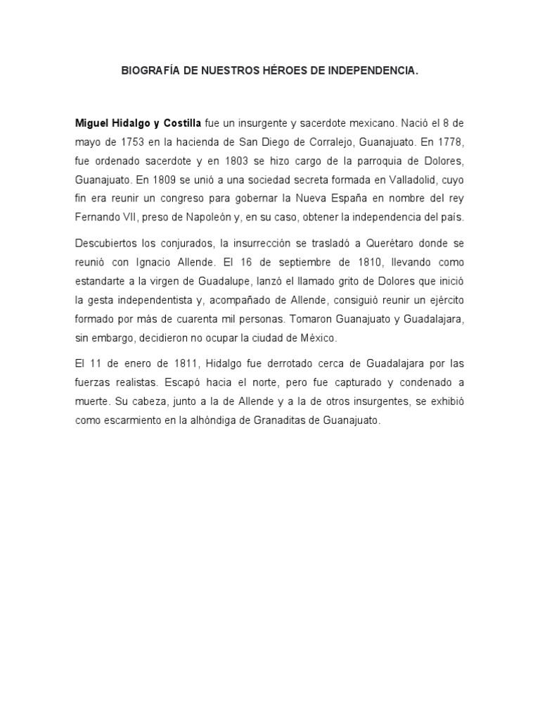 Biografía de Nuestros Héroes de Independencia | PDF | México colonial ...