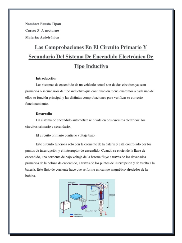 Sistema de Encendio Circuito Primario y Secundario | PDF | Inductor ...