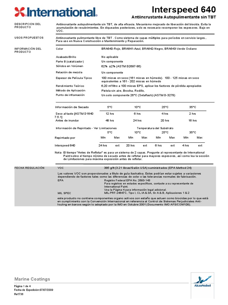 Interspeed 640: Antiincrustante Autopulimentante Sin TBT | PDF ...