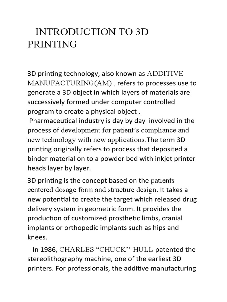 Introduction To 3d Printing | PDF | 3 D Printing | 3 D Computer Graphics