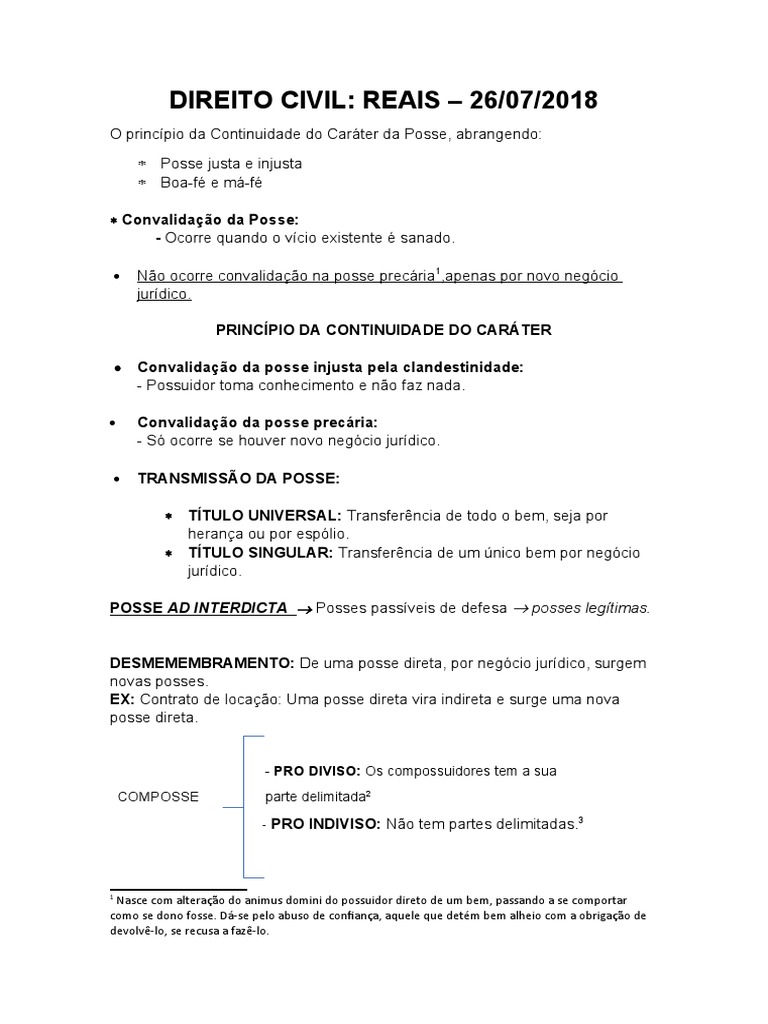 Aula 2 Posse | PDF | Direito Civil (sistema jurídico) | Princípios éticos