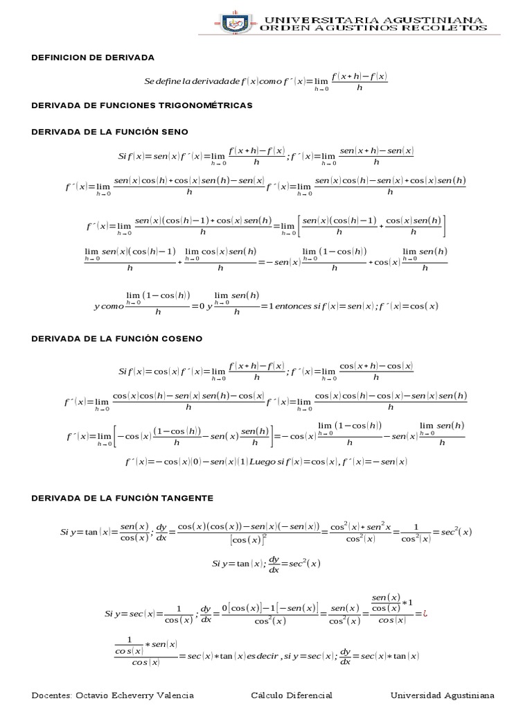 Derivada de Funciones Trigonometricas | PDF | Funciones trigonométricas ...
