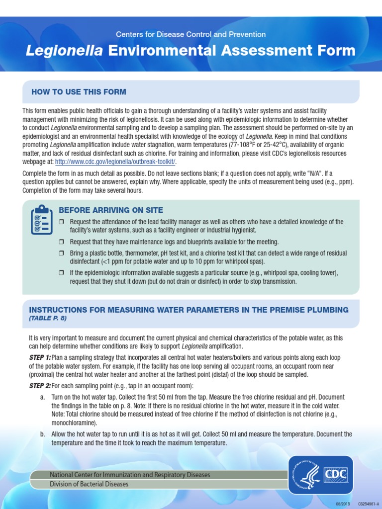 CDC Legionella Environmental Assessment | PDF | Water Heating | Water