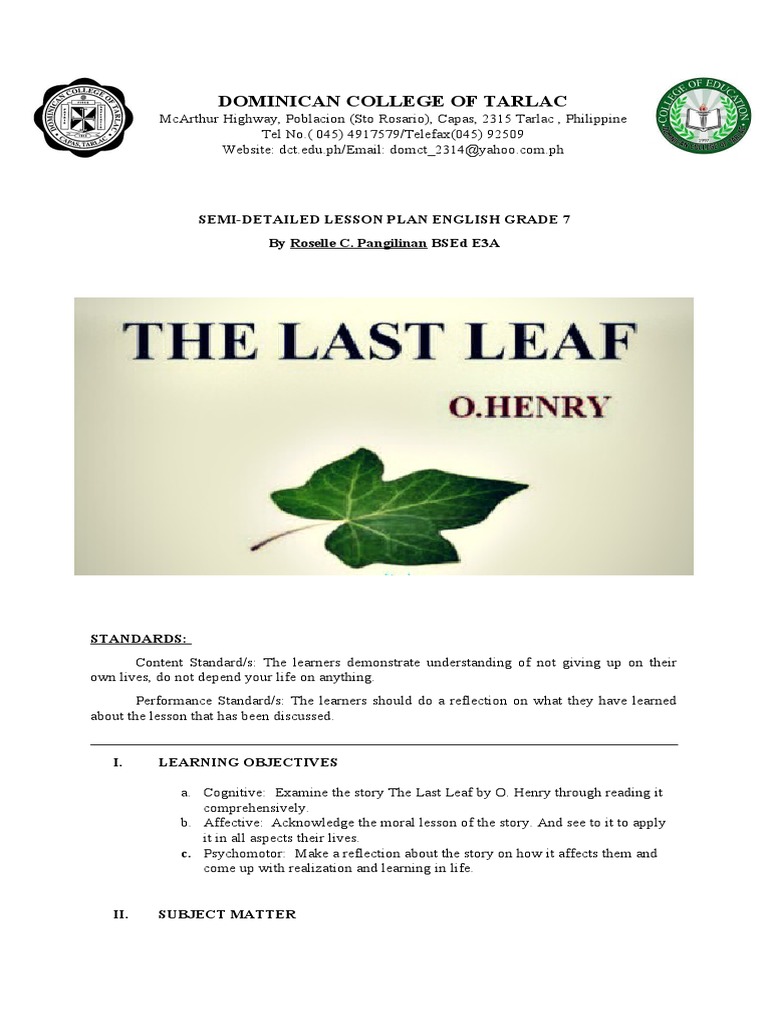 O' Henry Lesson Plan | PDF | Lesson Plan | Learning