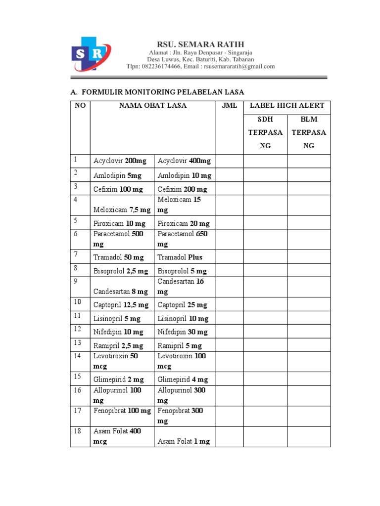 Bukti Pelaksanaan Obat Lasa Dan High Alert | PDF | Pharmaceutical ...