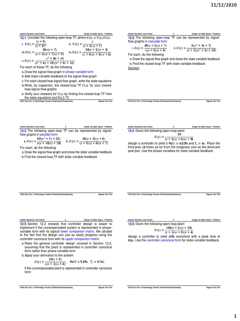 Ch.12 Design Via State Space - Assignment | PDF | Control Theory | Applied Mathematics