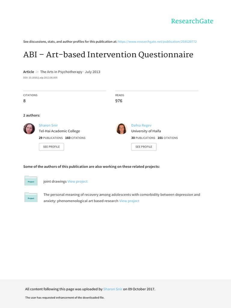 ABI - Art-Based Intervention Questionnaire: The Arts in Psychotherapy July 2013 | PDF ...