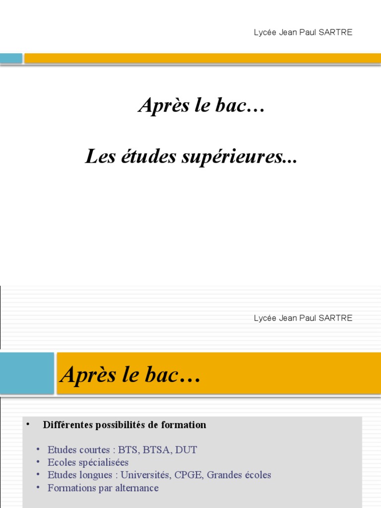 Après Le Bac Les Études Supérieures... : Lycée Jean Paul SARTRE | PDF | Academia | Enseignement ...