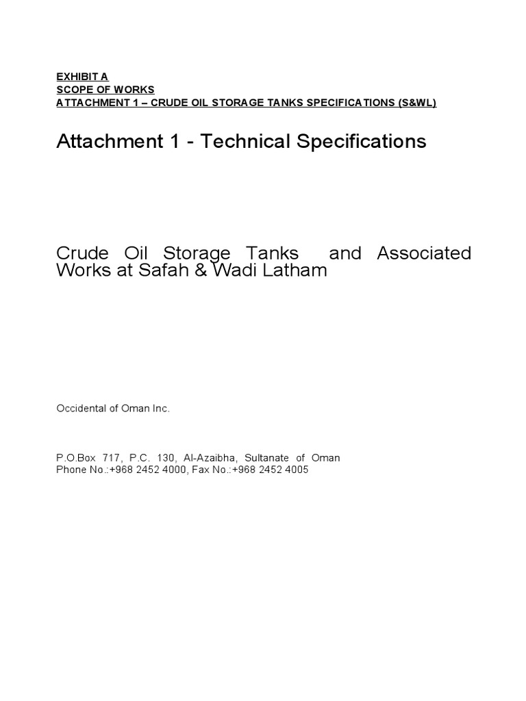 Crude Oil Stroage Tanks Specs | PDF | Specification (Technical Standard ...