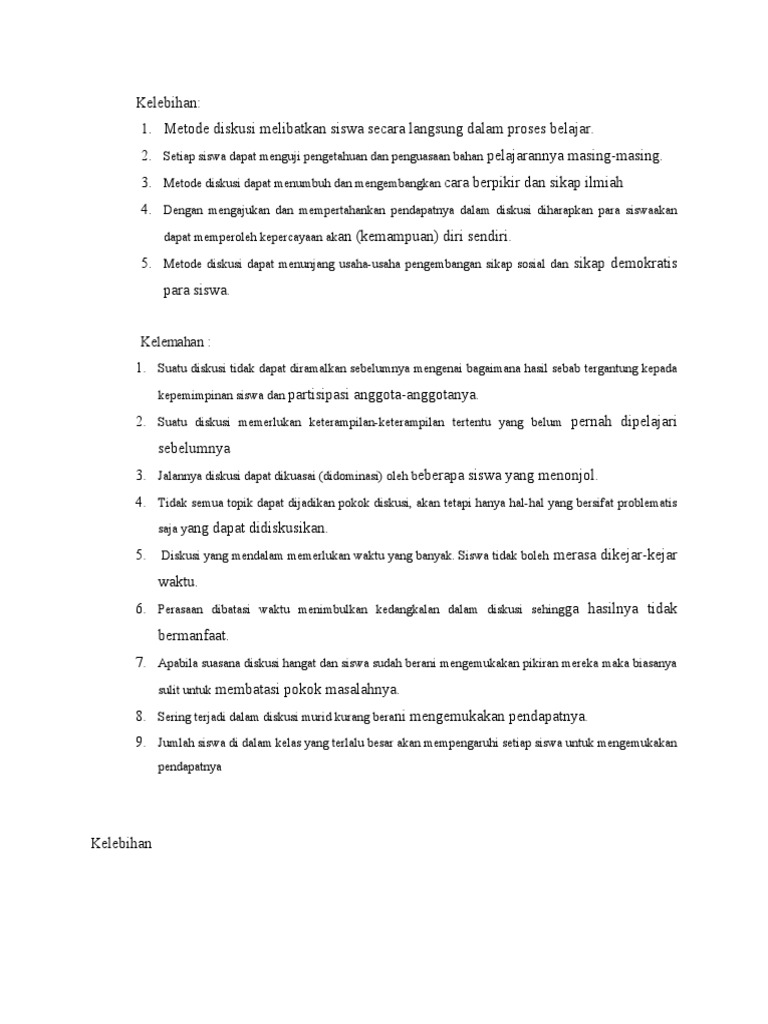 Kelebihan Dan Kelemahan DIskusi | PDF | Karier & Perkembangan ...