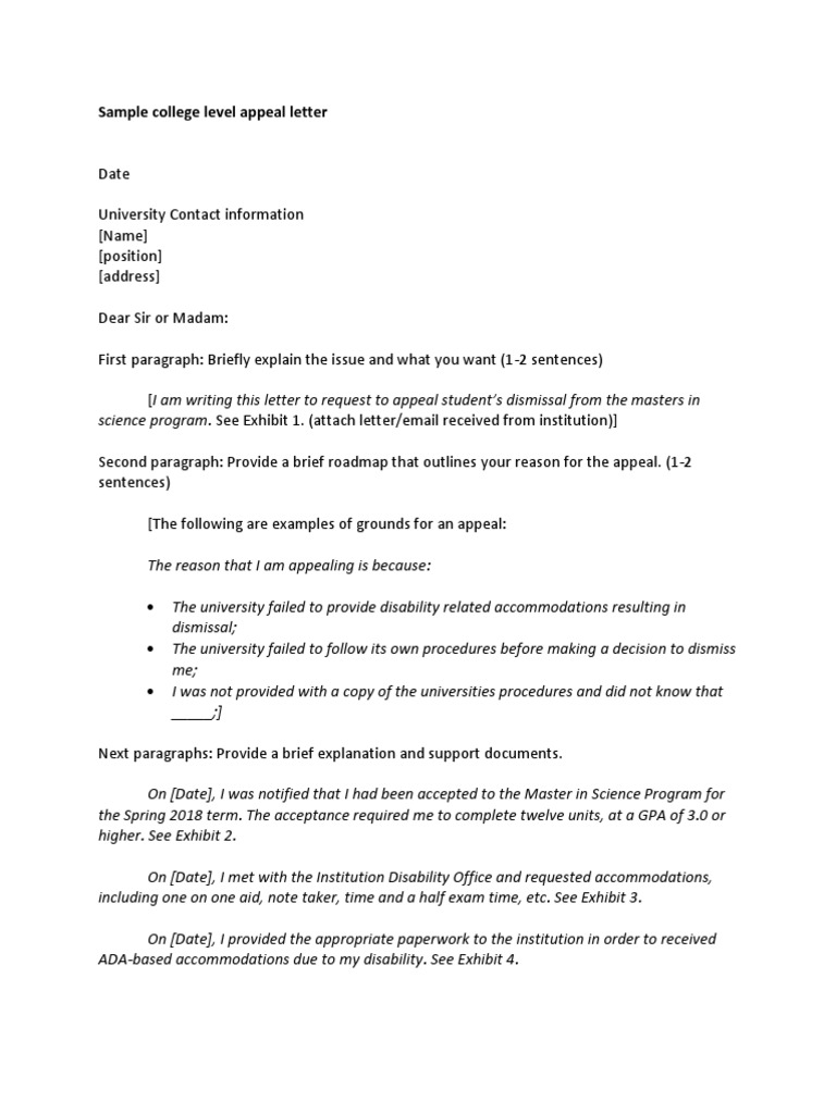 Sample Appeal Letter for College Dismissal | PDF | Disability | Reason