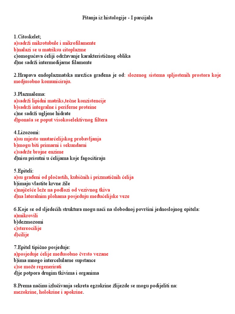 Histologija Testovi Za I Parcijalu Uradjeni | PDF