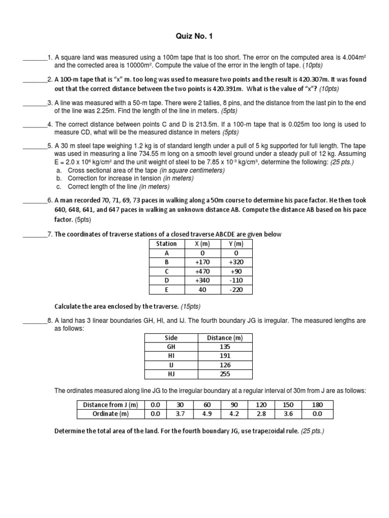 Quiz No. 1 | PDF | Metre | Metrology