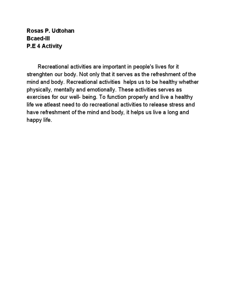 Importance of Recreational Activities | PDF Importance of Recreational Activities | PDF