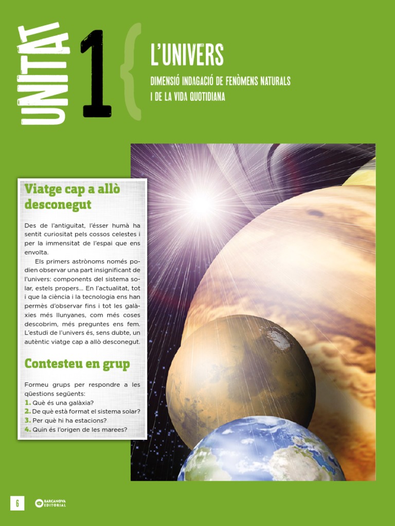 Barcanova - Unitat 1 - L'Univers (Continguts) | PDF