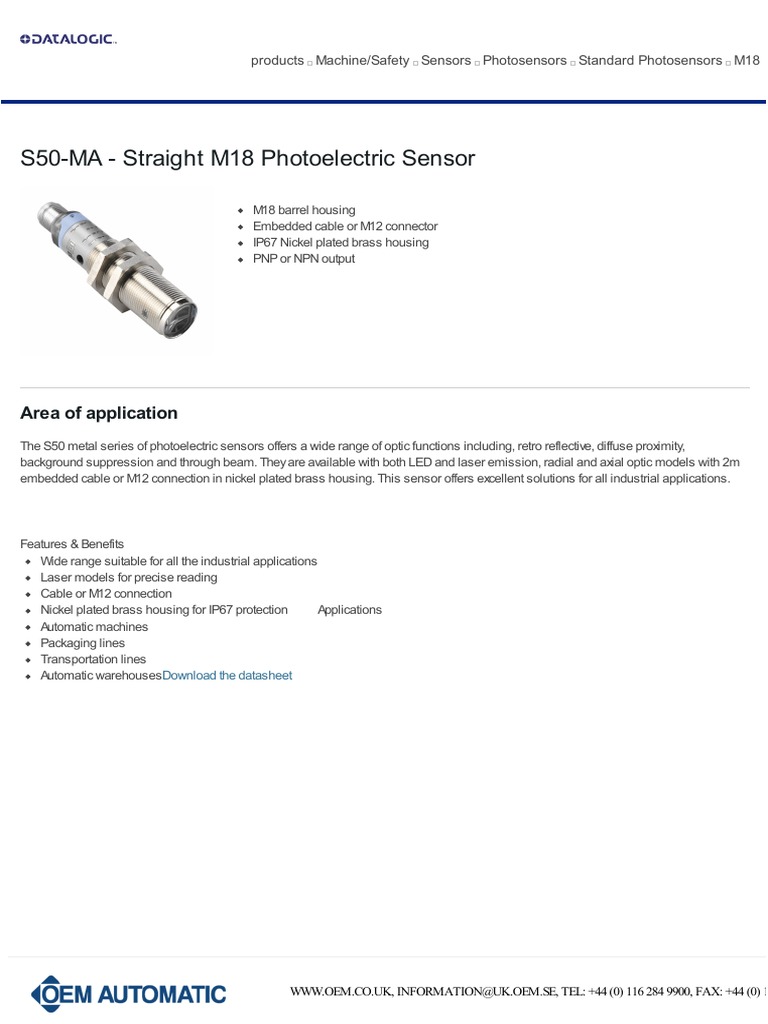 S50-Ma - Straight m18 Photoelectric Sensor 1632958-305278 | PDF ...