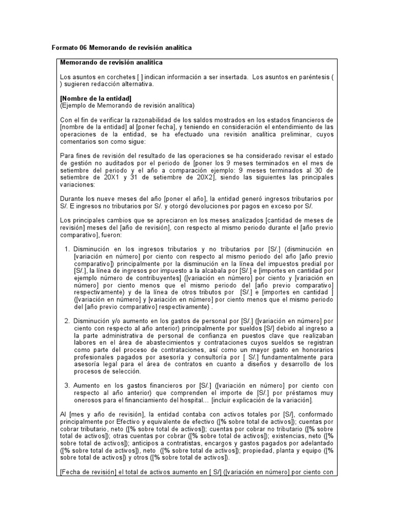 Formato 06 Memorando de Revisión Analítica | PDF | Deuda | Bancos