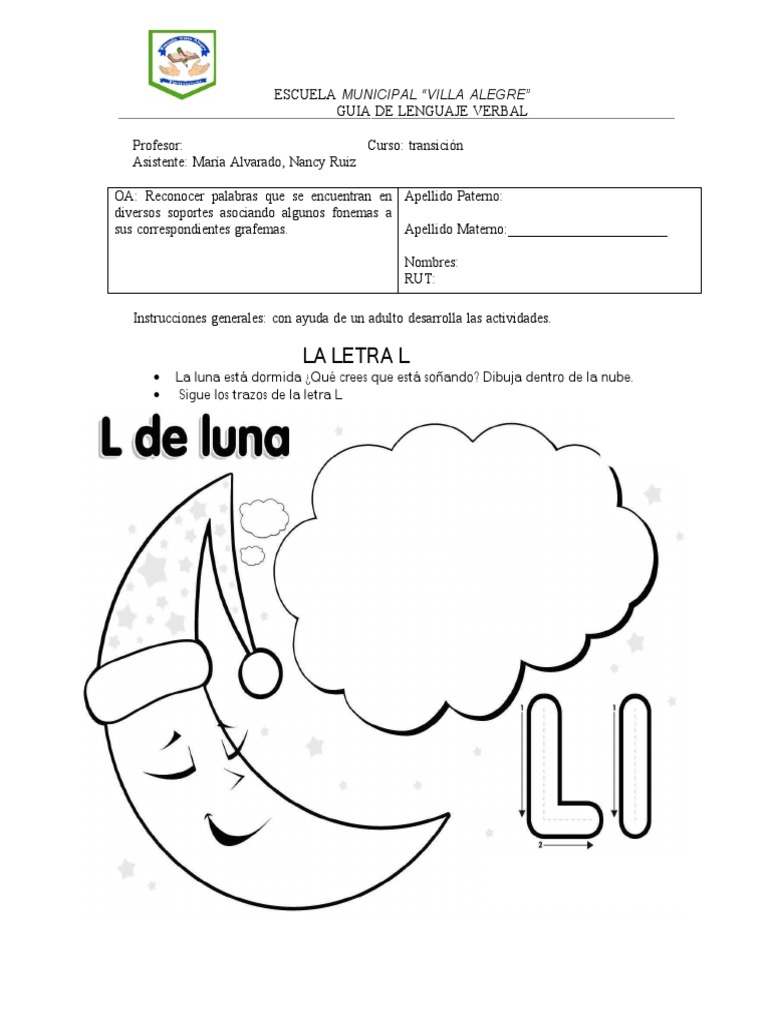 Actividades con la letra L para preescolar | PDF | Artes del Lenguaje y ...