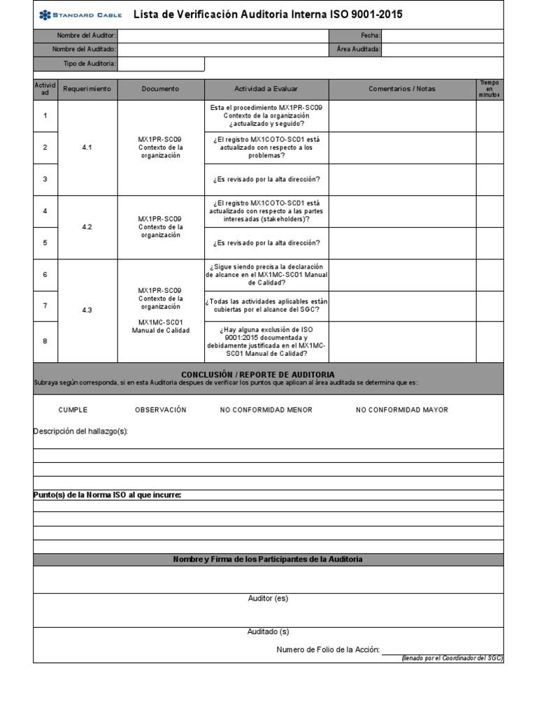 Lista de Verificacion ISO | PDF | Auditoría | Contralor