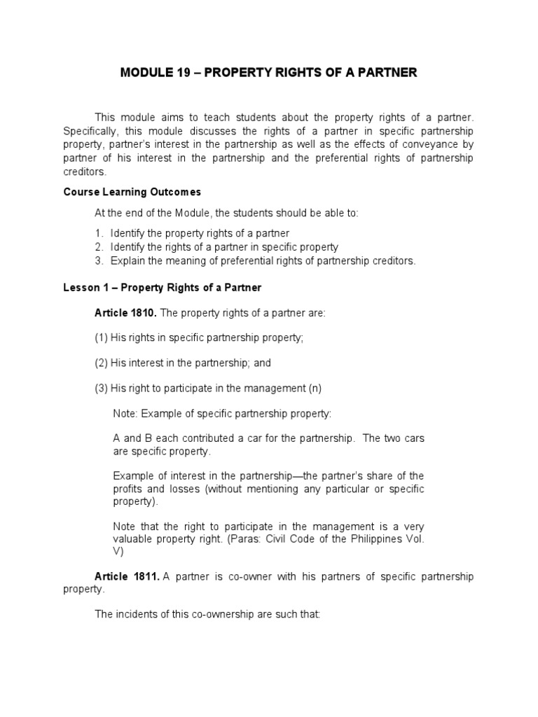 Partner Property Rights Explained | PDF | Assignment (Law) | Partnership