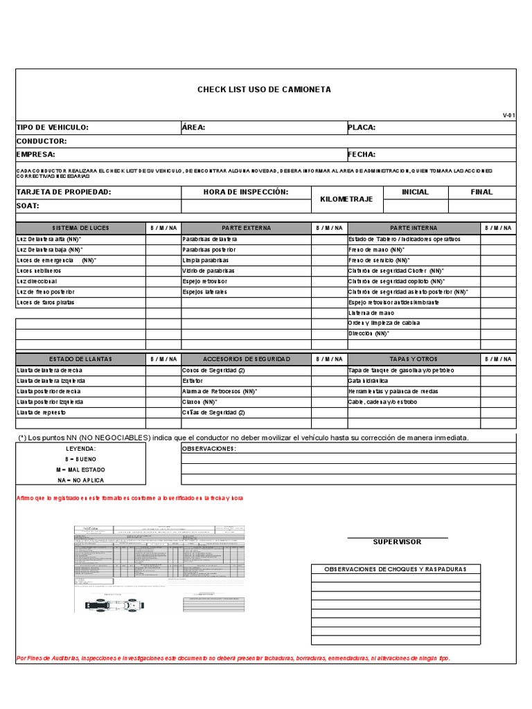 Check List Revisión de Camioneta | PDF | Industria automotriz ...