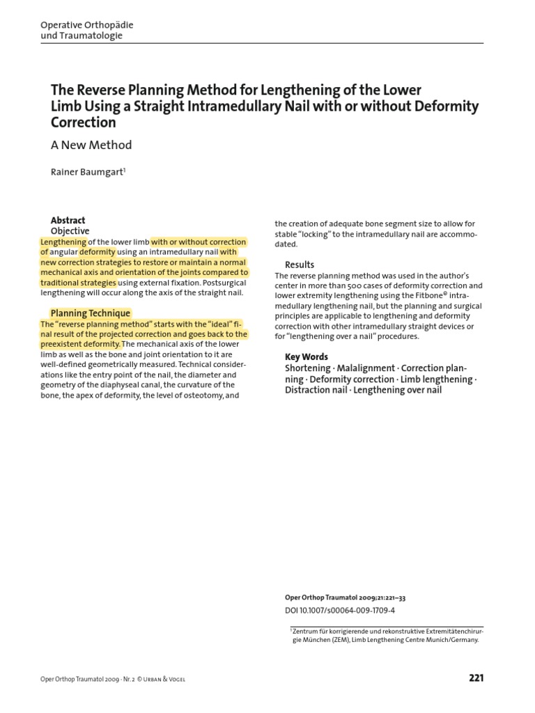 The Reverse Planning Method For Lengthening of The Lower Limb | PDF ...