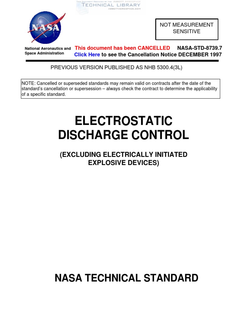 NASA-STD-8739-7 Electrostatic Discharge Control | PDF | Electrostatic ...