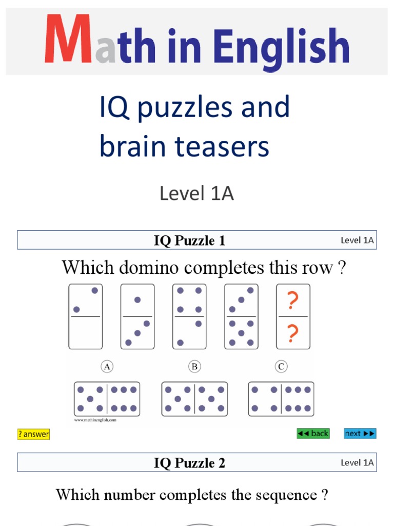Level 1A IQ Puzzles and Answers | PDF