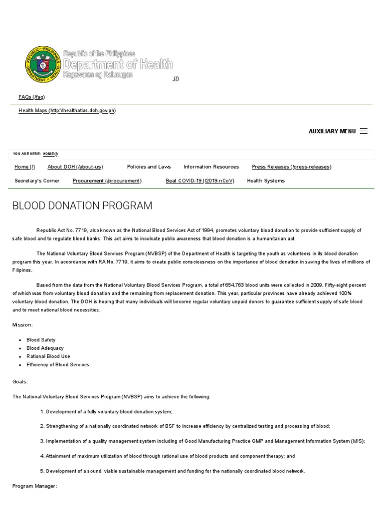 Blood Donation Program - Department of Health Website | PDF | Blood ...