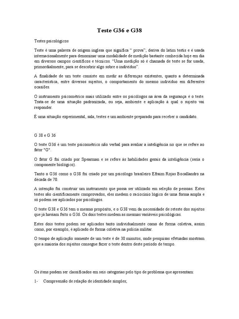 Teste G36 e G38 | PDF | Psicologia | Inteligência