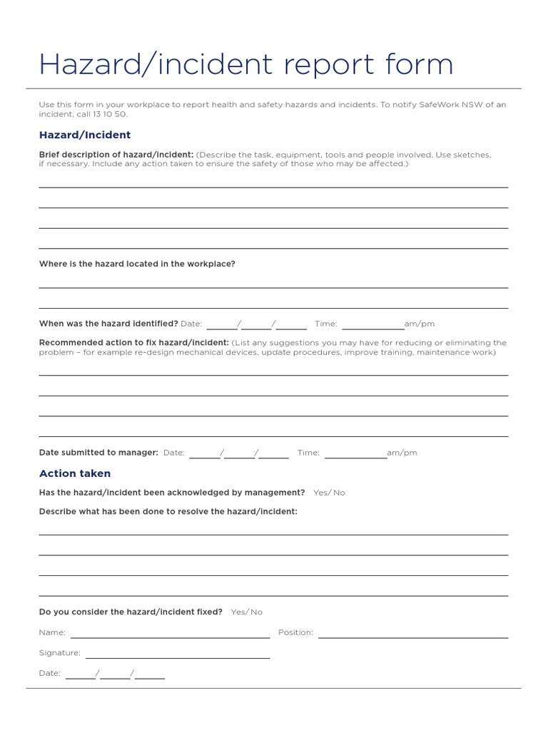 Hazard Incident Report Form SW08483 | PDF | Technology & Engineering